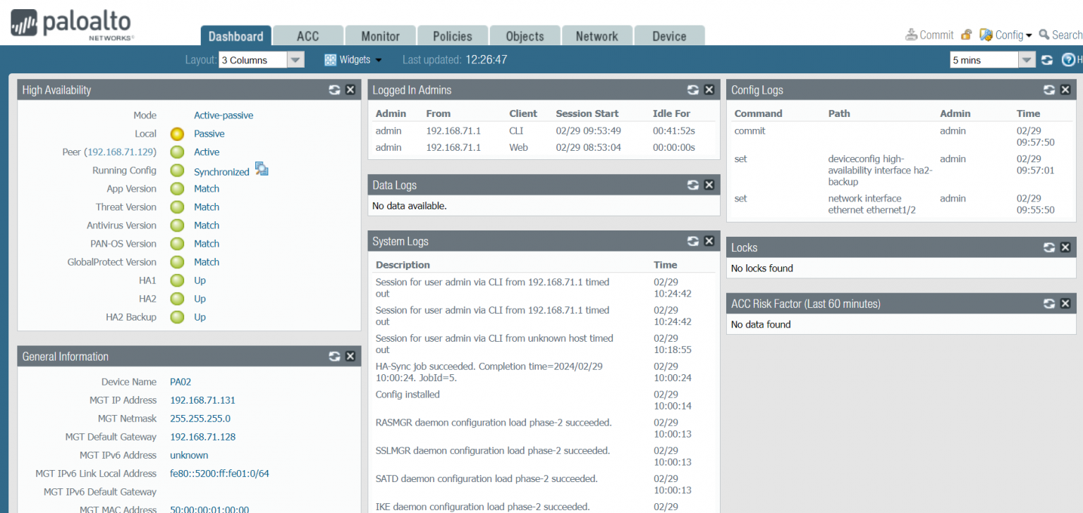 Basic Configuration of Active/Standby on Palo Alto Firewalls - Lyfey ...